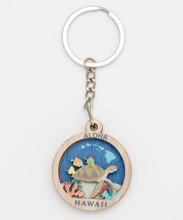 ハワイアン直輸入キーホルダー ハワイのお土産 おすすめ キーチェーン ウミガメデザイン ウッド素材 レイヤーキーホルダー – seashells